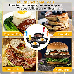 Stainless Steel Nonstick Egg Rings, Oil Brush, Silicone Spatula, Round Frying Eggs Pancake Mold with Anti-scald Handle, for Camping Breakfast Sandwich Burger Fried Eggs English Muffins - 6 Pack