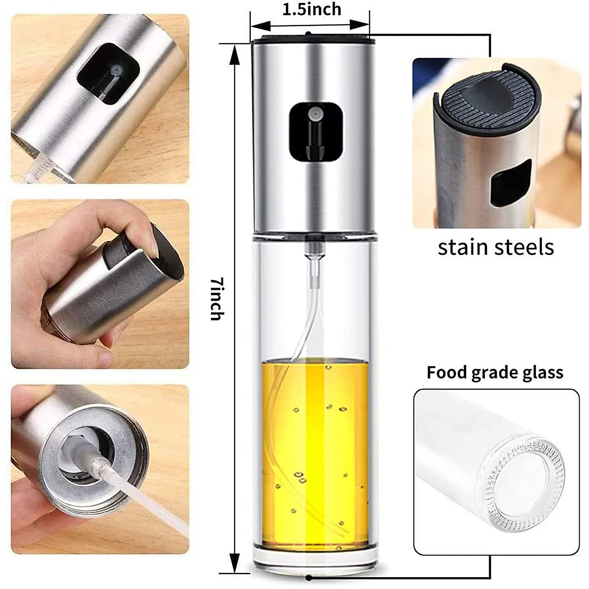 Olive Oil Sprayer for Cooking, Oil Mister, Oil Spray Bottles for Kitchen, Kitchen Gadgets for Home, Air Fryer, Baking, Salad, Grilling, Bbq, Roasting,100ml Oil Spray Food Grade Glass (with funnel)