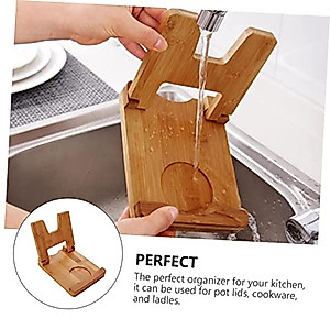 Zerodeko 1pc Lid Rack Desk Shelves Pot Lid Rest Holder Pot Cover Holder Desktop Organizer Shelf Tabletop Pan Lid Rack Pot Lid Shelf Folding Bracket Lid and Spoon Rest Pot Lid Stand Bamboo