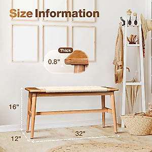 Fancyarn Woven Bench, 32" L FAS Grade Solid Oak Wood Dining Bench w/Rustic Design, Hand Woven Enterway Bench, Breathable Surface, Firm Mortise & Tenon Structure, Small Bench for Dining Room/Bedroom