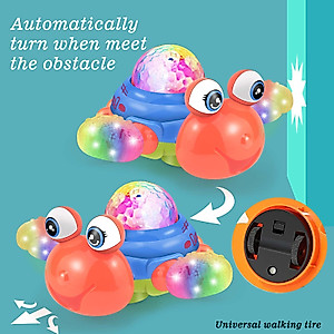 Hymaz Crawling Toys Crab & Turtle & Fish, Baby Toys for Toddlers, Infant Interactive Walking Dancing Animal Toys with Music Sounds & Lights- Learning Educational Montessori Infant Toys(Tortoise)