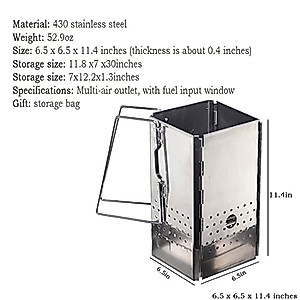 Campingmoon Foldable BBQ Grill, Portable Charcoal Grill, Stainless Steel Wood Burning Stove, Barbecue Cooking Stove for Outdoor/Garden/Camping/Picnic/Party (MT-18)