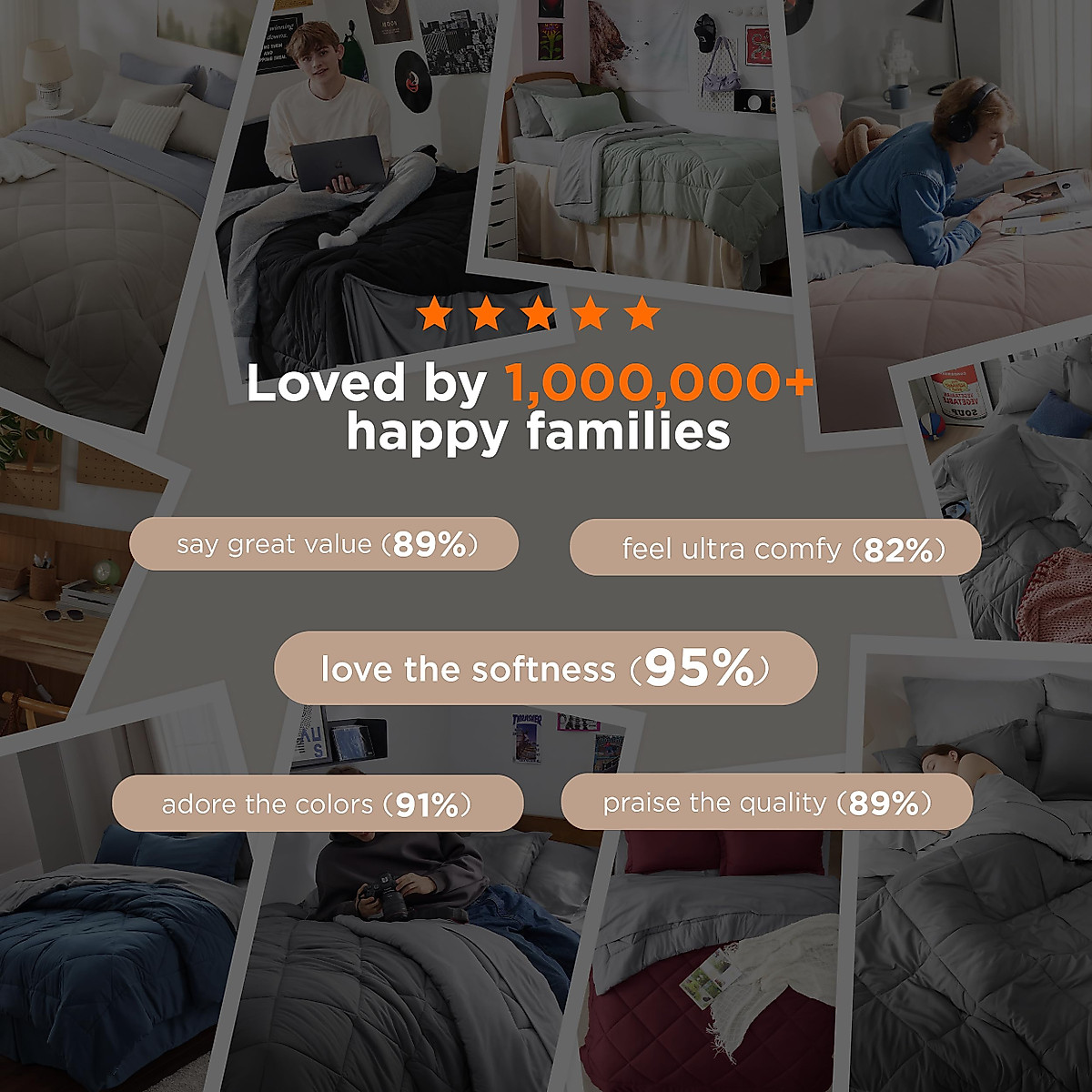 BEDSURE Queen Comforter Set - 7 Pieces Reversible Queen Bed Set Bed in a Bag with Comforters Queen Size, Sheets, Pillowcases & Shams, Grey Bedding Sets