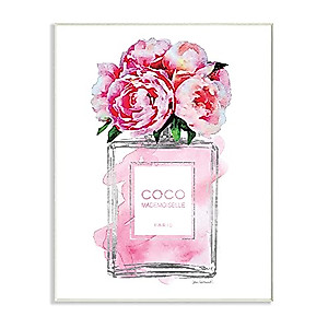 Stupell Industries Glam Perfume Bottle V2 Flower Silver Pink Peony Wall Plaque Art, Proudly Made in USA
