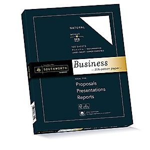 Southworth 25% Cotton Business Paper, 8.5” x 11, 20 lb/75 gsm, Wove Finish, White, 100 Sheets - Packaging May Vary (P403C)