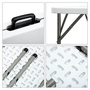 ALIMORDEN 2.85ft Square Bi-Folding Table, 34" Portable Plastic Dining Table, Event Commercial Table, Indoor&Outdoor Heavy Duty Trestle Table for Wedding, Party, BBQ, Garden, Patio, White Granite