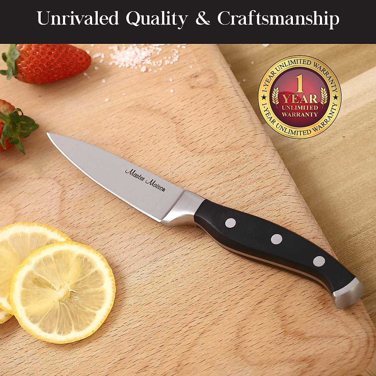 Master Maison 3.5" Professional German Stainless Steel Paring Knife Set w/Dual Sharpener & Edge Guard - Peeling Chef Kitchen Set - Kitchen Pairing Knives - Ultimate, Sharp Blade Kitchen Prep Knives