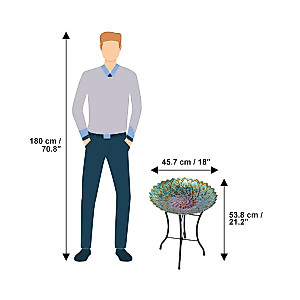 Teamson Home Handpainted Mosaic Flower Fusion Glass Pedestal Bird Bath for Outdoor Patio Garden Backyard Decking Décor, 21 inch Height, Blue and Purple