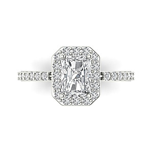 Clara Pucci 2.07 ct Emerald Cut Solitaire Halo Stunning Moissanite Designer Anniversary Bridal Engagement Ring 14k White Gold 5.5