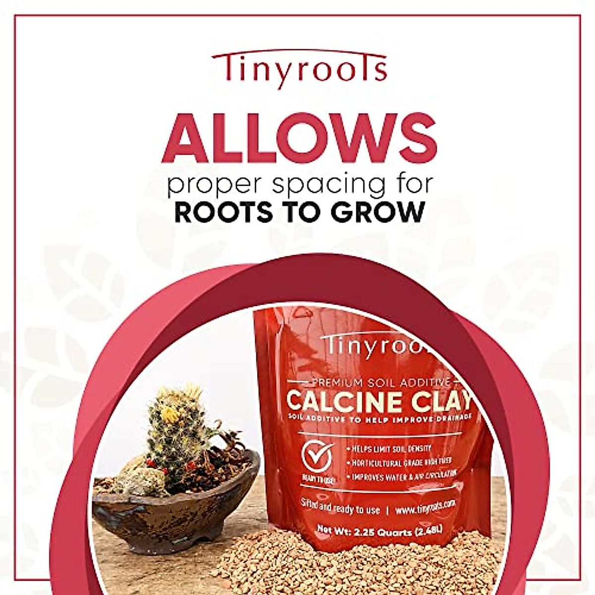 Tinyroots Clay Soil for Plants, 2.25 Quart Bag, Bonsai Tree Soil Additive, Turface Clay Holds Moisture, Provides Drainage and Aids in Root Development
