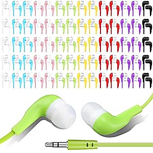 100 Pack Earphones Bulk Kids Ear Earbud Headphones for Classroom School, Compatible with Most 3.5 mm Interface (Multicolor)