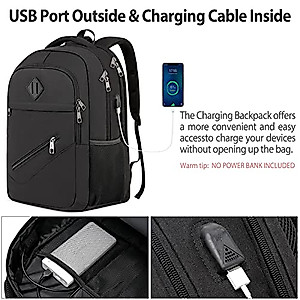 Black Backpack for Men and Women, School Backpacks for Teen Boys & Girls, Water Resistant Durable Anti Theft Travel Laptop Backpack, Student Bookbag Fits 15.6 Inch Laptop with USB Charging Port, Gifts
