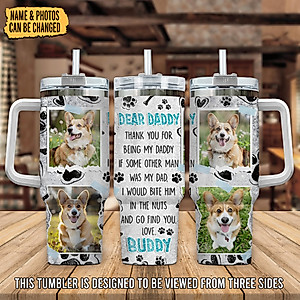 Hyturtle Personalized Picture Dog Dad 40oz Tumbler with Handle and Straw Gifts for Dog Lovers, Funny Father's Day Cup Gifts For Men, Best Gift Ideas for Fur Dad Stainless Steel Travel Cup With Lid