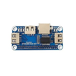 Waveshare Ethernet/USB HUB HAT, Compatible with Raspberry Pi 5/4B/3B/Zero/Zero W/Zero 2W/Pico/Pico W/Pico WH, 1x RJ45 Ethernet Port, 3X USB Ports