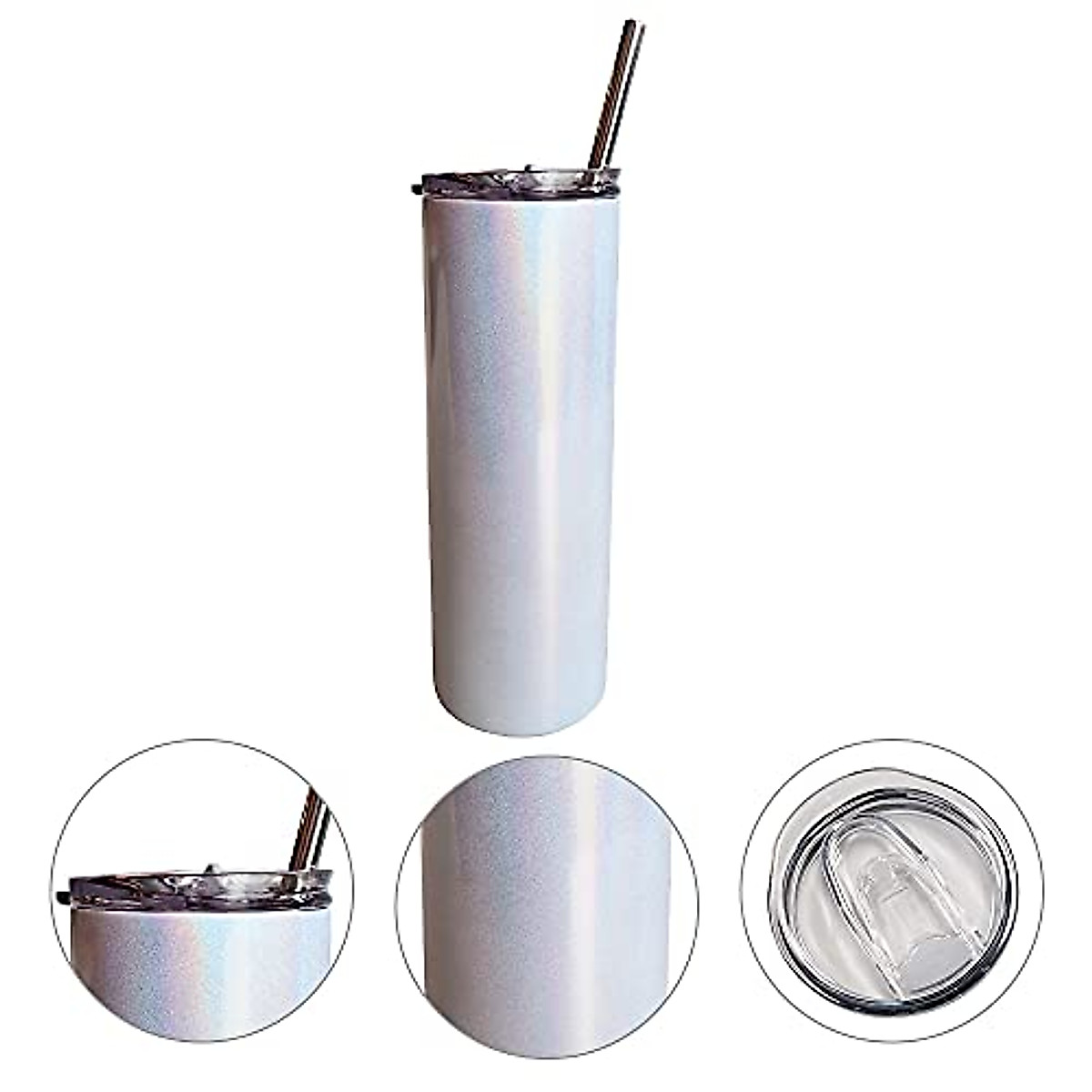 POVOKICI 25 Pack 20oz Sublimation Glitter Tumblers, Straight Skinny Sparkling Tumblers Bulk, White Rainbow Stainless Steel Vacuum Blanks Coffee Tumblers