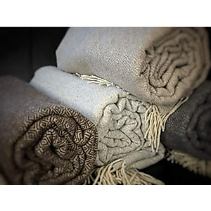 Eikei Wool Throw Blanket Geo Diamond Pattern Oversized Couch Throw Blanket Fringe Trim Soft Merino Woolen Afghan Minimalist Style Lightweight Machine Washable (Charcoal, 55Wx78L)