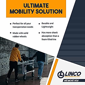 LINCO 10 inch Flat Free Tire Heavy Duty Solid Rubber Wheel Tubeless Hand Truck Utility Tire Caster Wheel | 5/8" Bearing| Total Capacity: 300 lbs