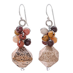 NOVICA Artisan Handmade Jasper Beaded Cluster Earrings from Thailand Glass Dangle Gemstone Birthstone [1.7 in L x 0.6 in W] ' Beautiful Glam'