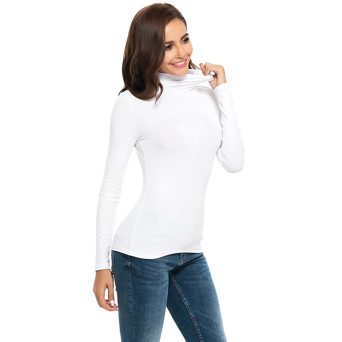 Womens Mock Turtleneck Long Sleeve Stretch Fitted Underscrubs Layer Tee Tops (XS, White)
