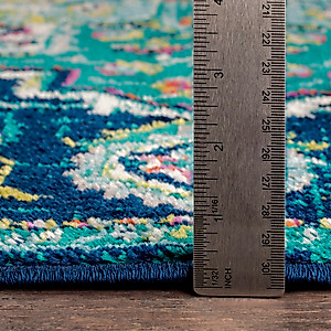 Livabliss Wendy Vintage Medallion Area Rug,5'3" x 7'9",Teal/Dark Blue