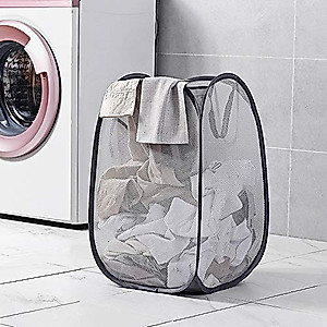 Jkhome Square Pop Up Laundry Mesh Hamper Collapsible Dirty Clothes Sorter Basket Bag Home, Foldable, Mesh, Durable Handles, Holds 2 Loads (1, Grey)