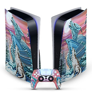 Head Case Designs Officially Licensed Ed Beard Jr Moon Song Wolf Moon Dragons Vinyl Faceplate Gaming Skin Decal Compatible with Sony Playstation 5 PS5 Disc Edition Console & DualSense Controller