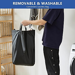 Large Laundry Hamper with Lid by Fiona's magic, 100L Tall Laundry Basket with Handle, Storage Basket for Clothes and Toy, Collapsible Laundry Hamper with Removable Bag for Bedroom, Bathroom, Black