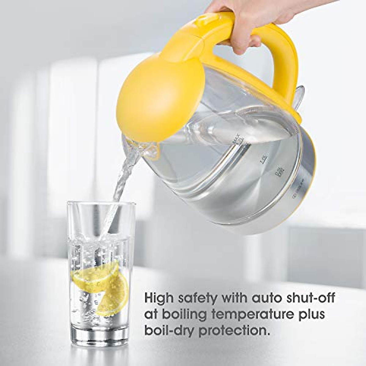 iSiLER 1500W Electric Kettle, 1.7 L Electric Tea Kettle with LED Indicator, Cordless Electric Glass Hot Water Boiler, Portable Teapot Heater Auto Shut-Off & Boil-Dry Protection BPA-Free Yellow