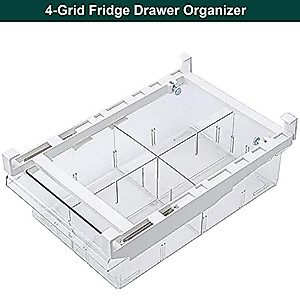 LALASTAR Small Fridge Drawer Organizer, Mini Refrigerator Drawers Storage Box, Pull Out Refrigerator Storage Drawers for Food, Drinks, Fit for Fridge Shelf Under 0.6" (4-grid) Dividers Are Removable