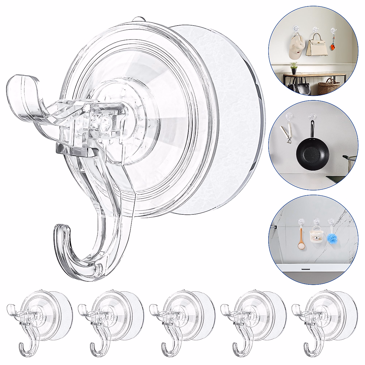 Artressel Suction Cup Hooks - 5 Pack Large Water-Resistant Shower Hooks, Heavy Duty Reusable Wreath Hanger Suction Hooks for Glass Window, Door, Bathroom, Kitchen, Hold Up to 13 Lbs