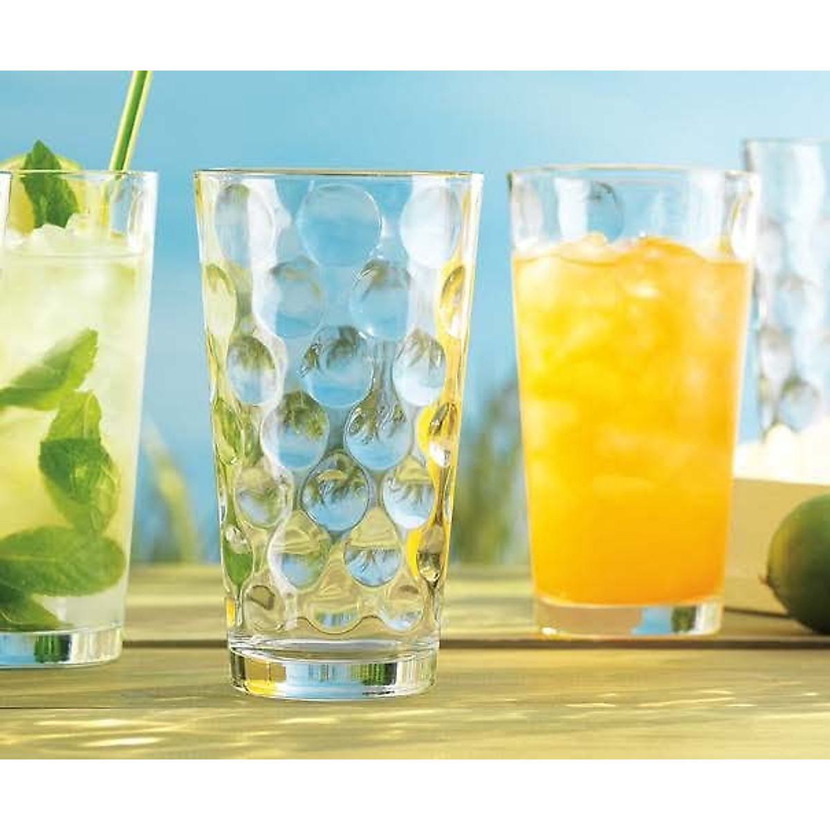 Home Essentials & Beyond Drinking Glasses Set of 4 Highball Glass Cups Bar Glasses, Uses for Juice, Water, Cocktails, Beverages, and Iced Tea. Dishwasher Safe