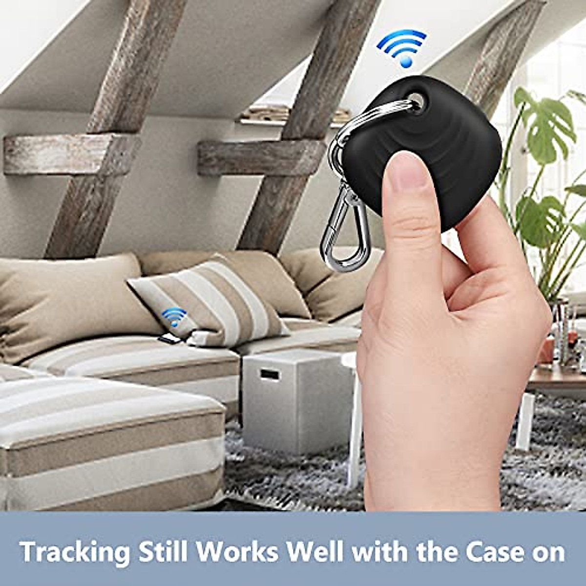 [2 Pack] Fintie Silicone Case for Samsung Galaxy SmartTag, Anti-Scratch Lightweight Soft Protective Sleeve Skin Cover with Carabiner Keychain, Black