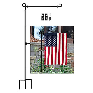 Upgraded Garden Flag Stand Banner Flagpole with 3 Prong Base, Black Wrought Iron Yard Garden Flag Pole - Holds Flags up to 12.5" in Width for Outdoor Garden Lawn