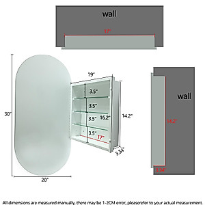 HESONTH Bathroom Medicine Cabinet with 20"x30" Frameless Mirror, Oval Frameless Mirror Cabinet,Wall Mounted Cabinet for Bathroom Toilet Kitchen,Recess or Surface Mount Installation
