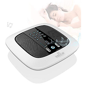 WELLUR - Stereo Sound White Noise and Natural Sound Sleep Machine with Relaxing Spa Music. Dual Build in Speakers & 3.5mm Headphone Jack, with Timer Option and USB 2.1A Port. Adapter Included (Black)