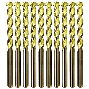 Masonry Drill Bit Set 1/8 in. Carbide Tip Golden Flute Drill Concrete Rock-10Pcs