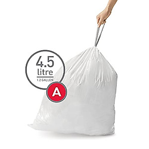 simplehuman Code A Custom Fit Drawstring Trash Bags in Dispenser Packs, 90 Count, 4.5 Liter / 1.2 Gallon, White