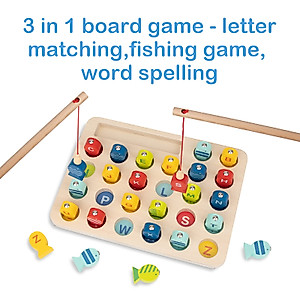 TOOKYLAND Wooden Magnetic Fishing Game - 29pcs - Alphabet and Spelling Educational Sorting Toy for Kids 3 Years Old +