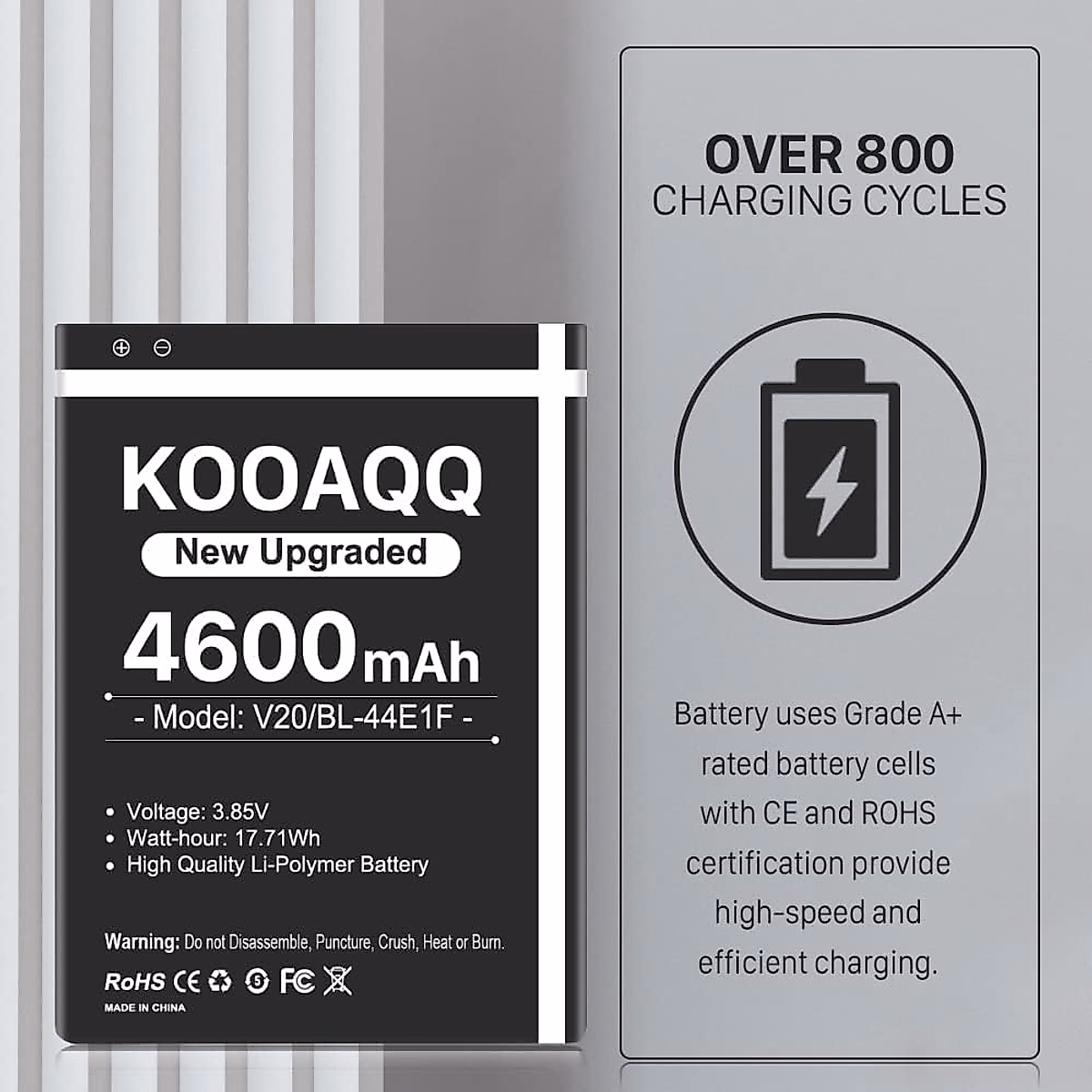 KOOAQQ Battery for LG V20, [2025 New Version] 4600mAh High Capacity Cell Phone BL-44E1F Replacement Battery for LG V20 Stylo 3/ Stylo 3 Plus H918 H910 LS997 US996 VS995 V995