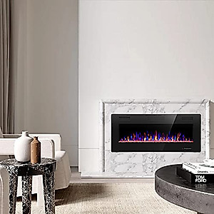 ZAFRO Electric Fireplace 42'' with Remote Control, Recessed Wall Mounted Electric Fireplace with Adjustable 12-Color Flame Brightness & Speed