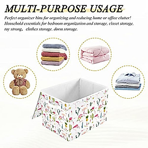 innewgogo Tropical Flamingo Cactus Storage Bins with Lids for Organizing Large Collapsible Storage Bins with Handles Oxford Cloth Storage Cube Box for Home