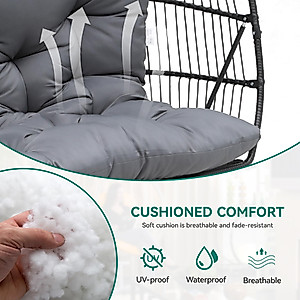 YITAHOME Hanging Egg Swing Chair with Stand Egg Chair Wicker Indoor Outdoor Hammock Egg Chair with Cushions 550lbs for Patio, Bedroom, Garden and Balcony, Dark Gray(Stand Included)