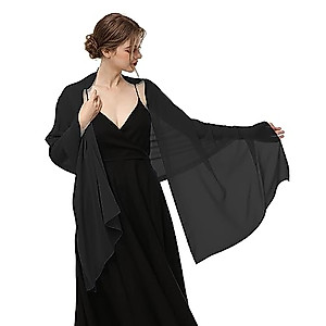 Chiffon Shawls and Wraps for Evening Dresses Women Elegant Soft Scarf Bridal Scarve Wedding Stole(Black(chiffon), One Size)
