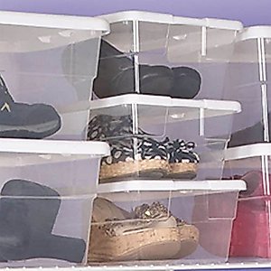 Sterilite 6 Quart Clear Plastic Stackable Storage Container Bin Box Tote with Snap-Close White Lid Organizing Solution for Home & Classroom, 72 Pack