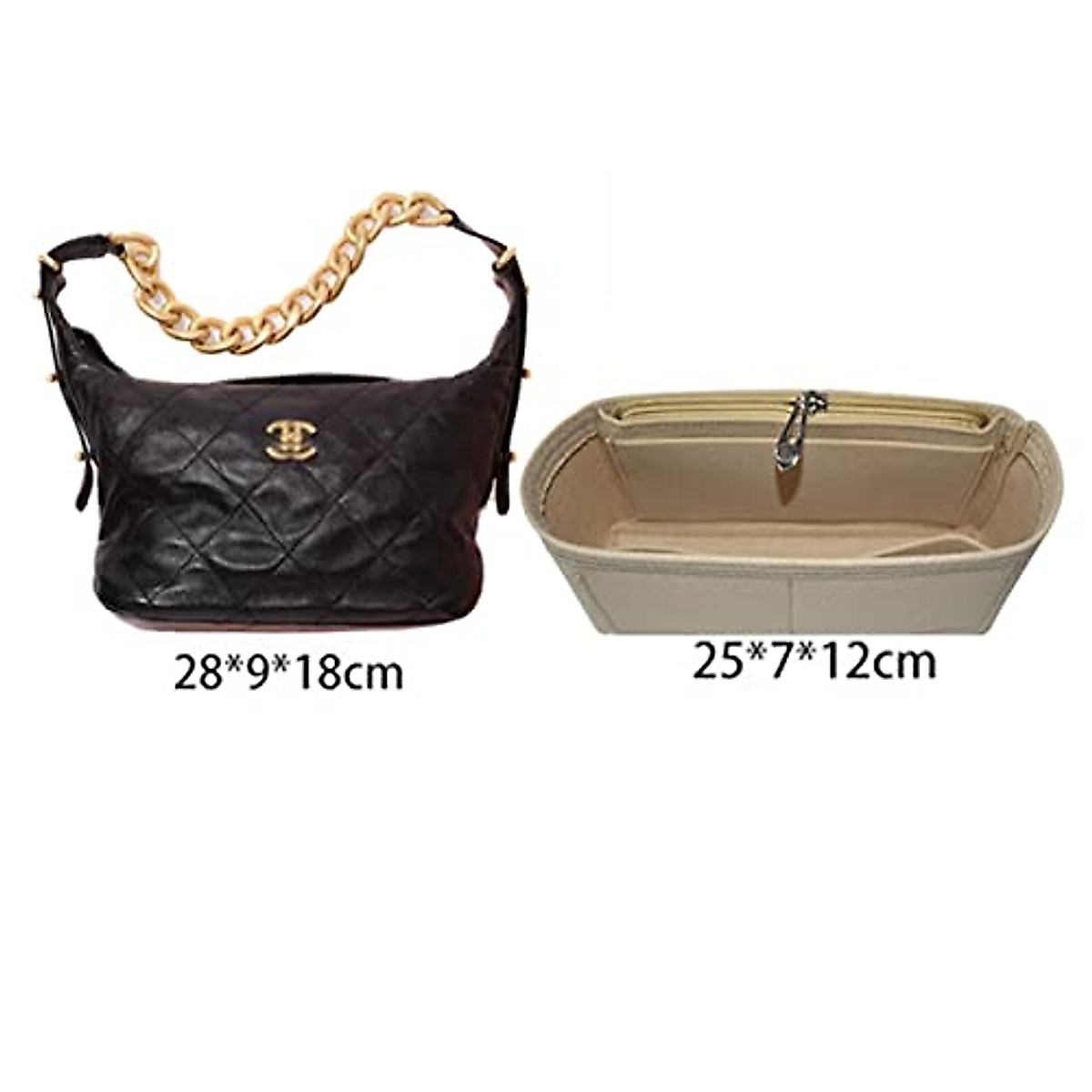Felt Purse Organizer Insert, for Chanel Chanel24c HOBO armpit bag, inner bag lined with street bag2063Beige
