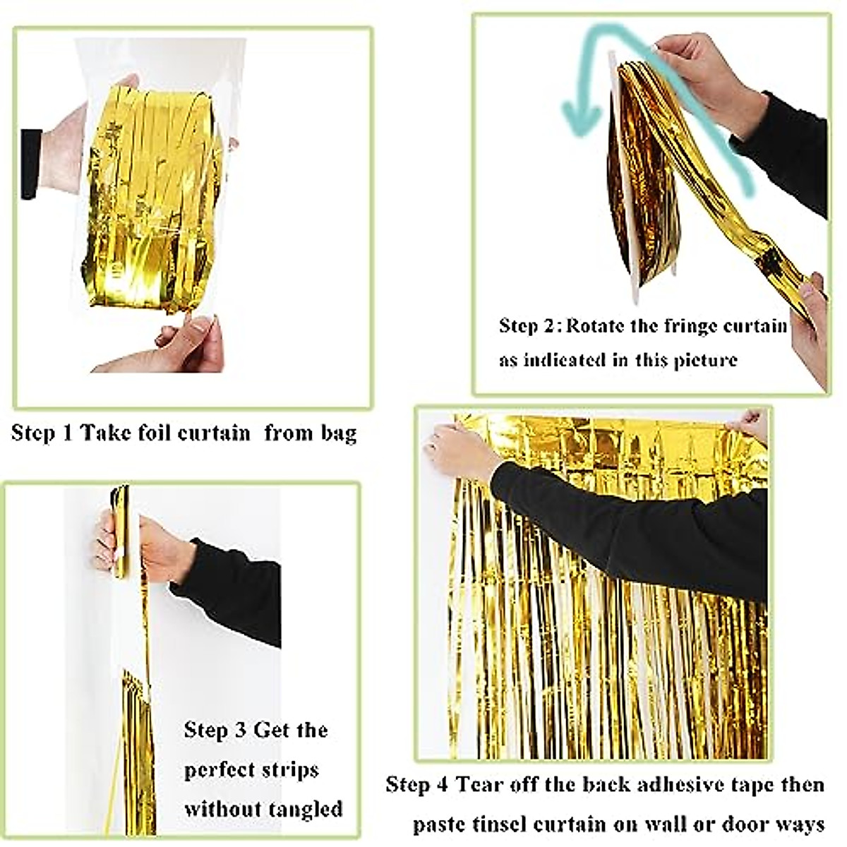 Muhome Gold Foil Fringe Curtain, 4PCS 3.28FT x 8.2FT Tinsel Door Curtains Gold Fringe Backdrop for Wedding Birthday Prom Mardi Gras Graduation Party Decorations