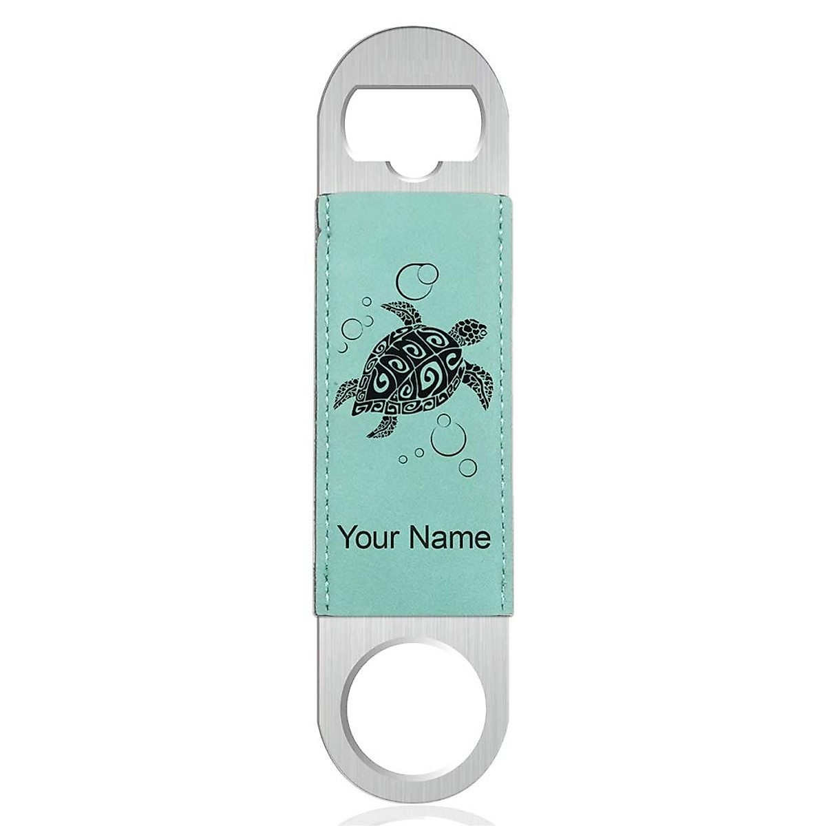 LaserGram Bottle Opener, Hawaiian Sea Turtle, Personalized Engraving Included (Faux Leather, Teal)