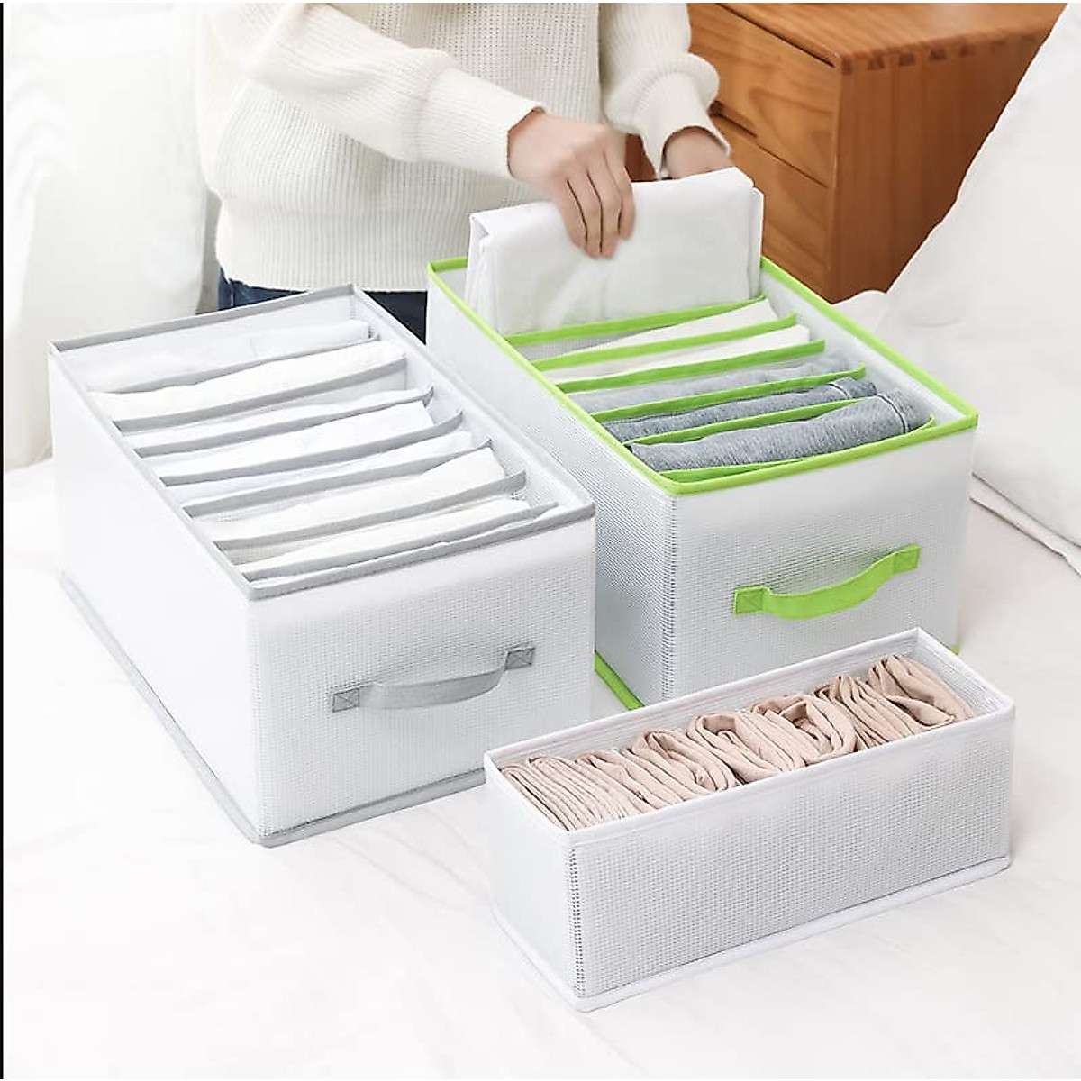 bella4home - 3Pcs Foldable Closet Organizers and Clothes Storage Bins Washable Divided Fabric for Drawer Organizer of Jeans, T-shirts, Underwear, Socks Linen Organizer, Pink