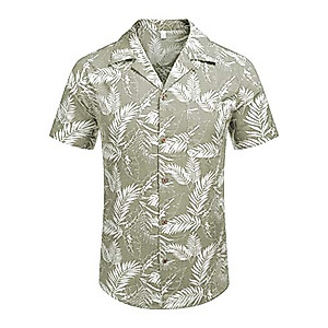 COOFANDY Men Hawaiian Floral Shirts Loose Fit Tropical Holiday Linen Beach Shirts