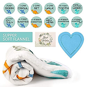 Decoroca Dinosaur Baby Monthly Milestone Blanket - Perfect for Celebrating Your Baby's Growth - Capture Precious Moments Together (50" × 40" with 12 Stickers)